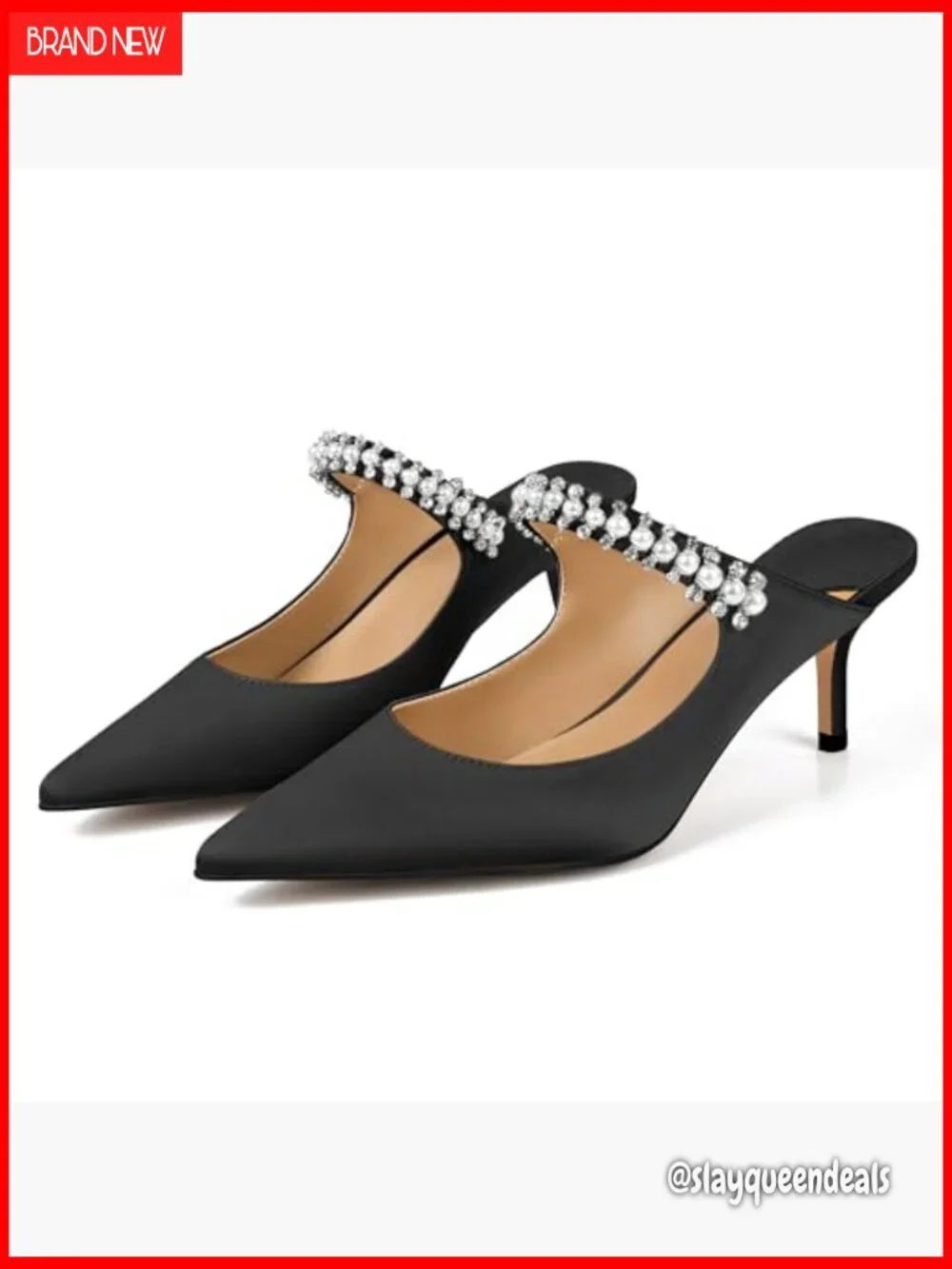 Shoes | Rhinestone Kitten Heel Mules Pointed Toe Slip On 25in Dress ...
